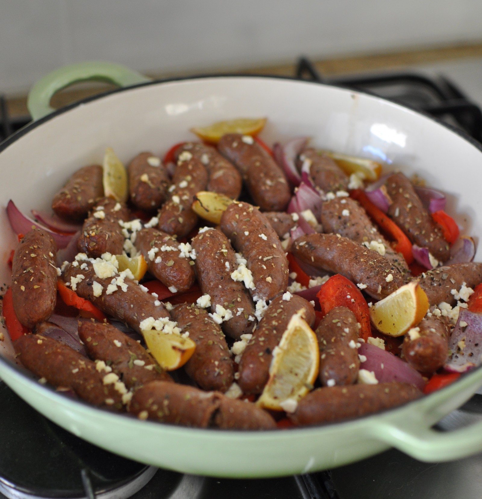 Mediterranean baby sausage bake - Claire K Creations