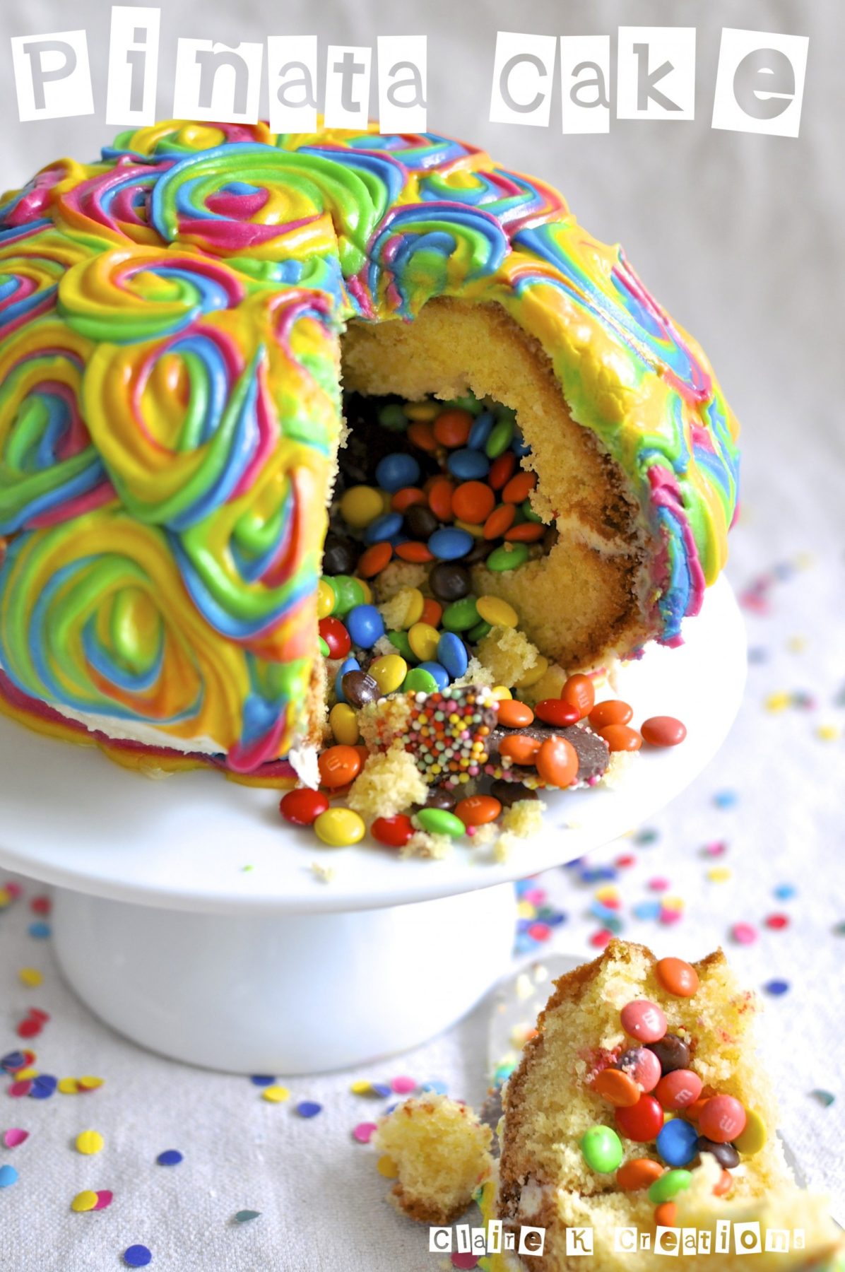 Rainbow icing Pinata Birthday cake: the original surprise-inside