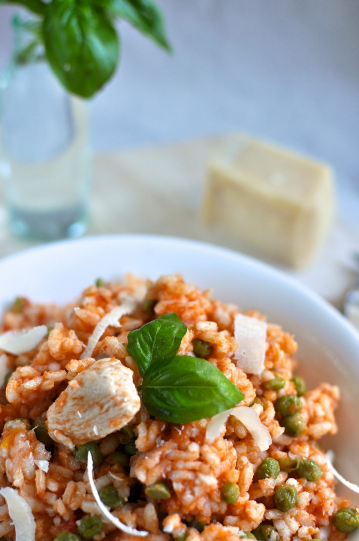 Tomato chicken risotto with basil (simple midweek dinner)