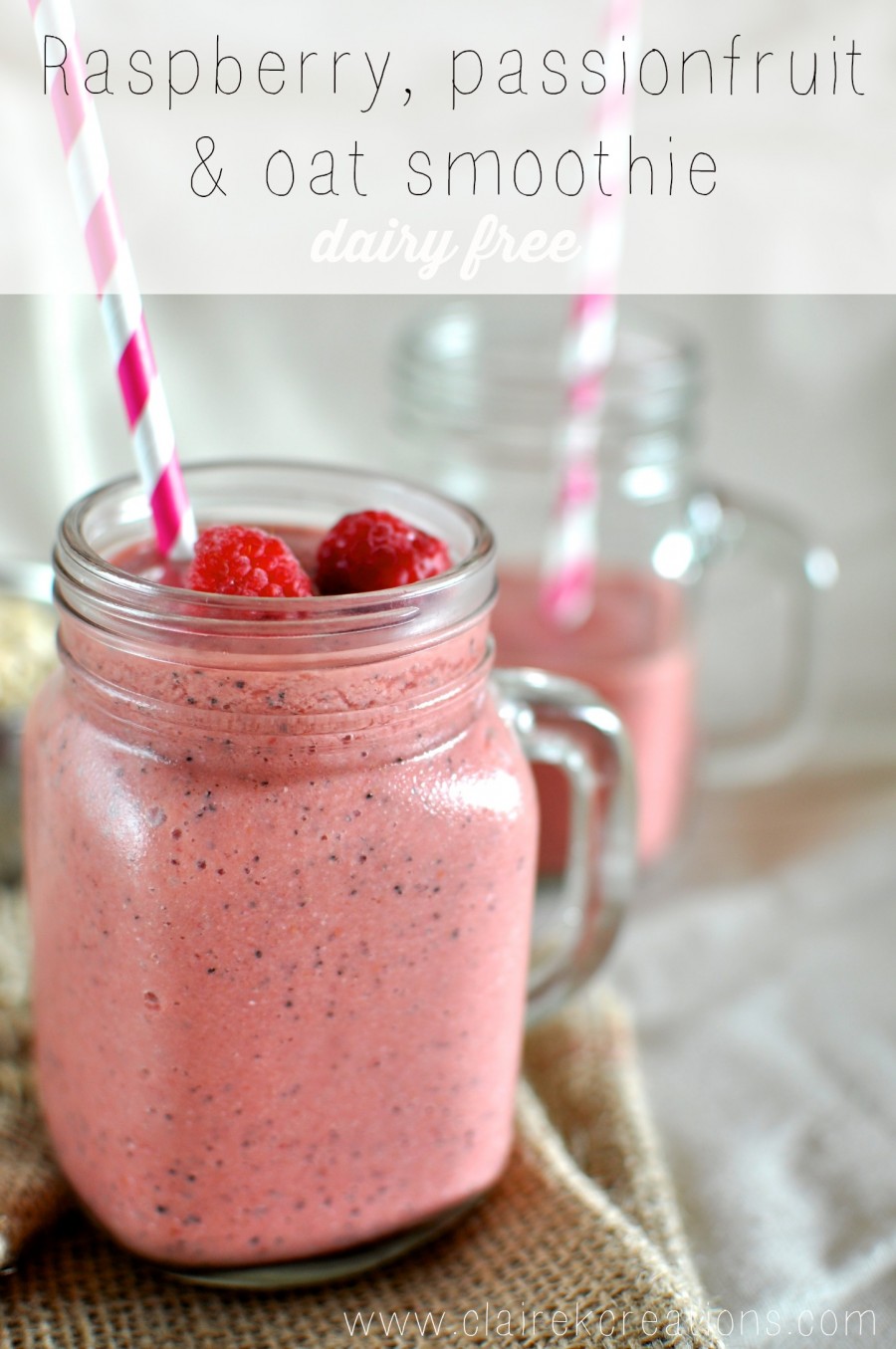 Dairy free raspberry passionfruit and oat smoothie