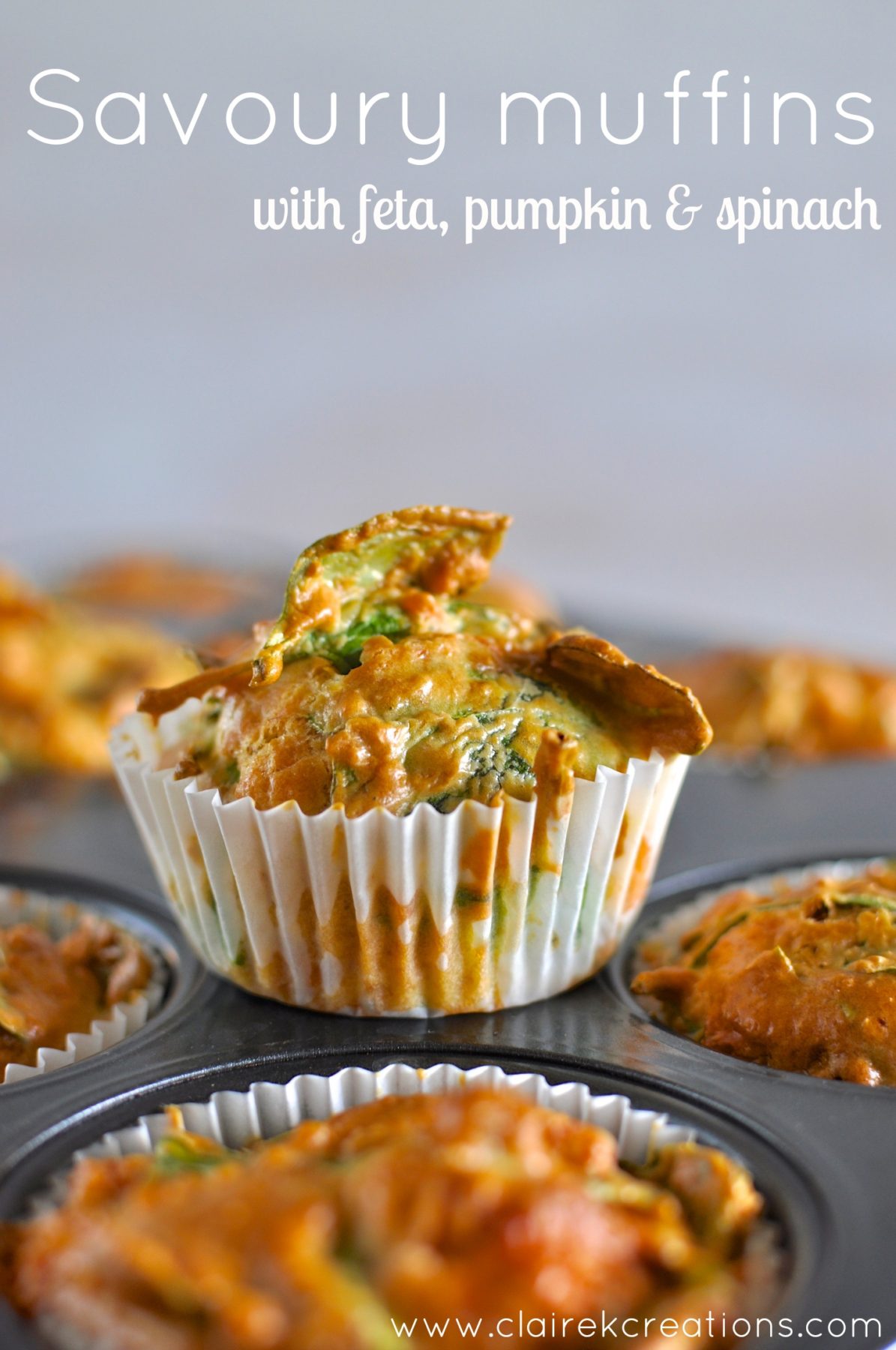 Savoury muffins with feta pumpkin and spinach