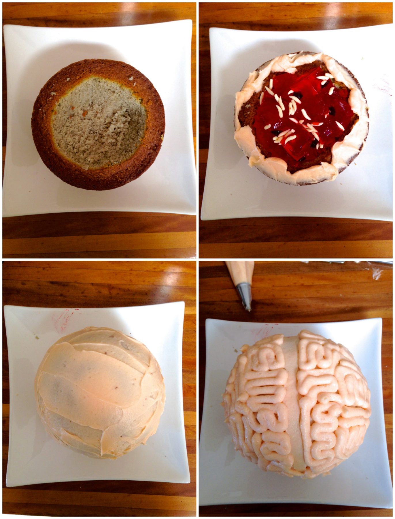 Brain pinata cake filled with bloody maggots - Halloween dessert