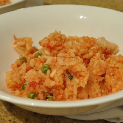 Tomato chicken risotto with basil (simple midweek dinner)